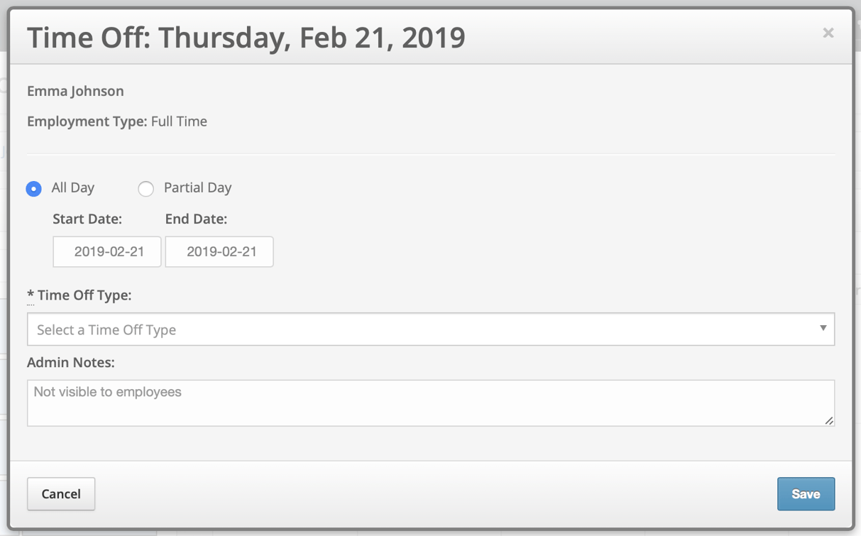 Adding Time Off to an Employee's Schedule